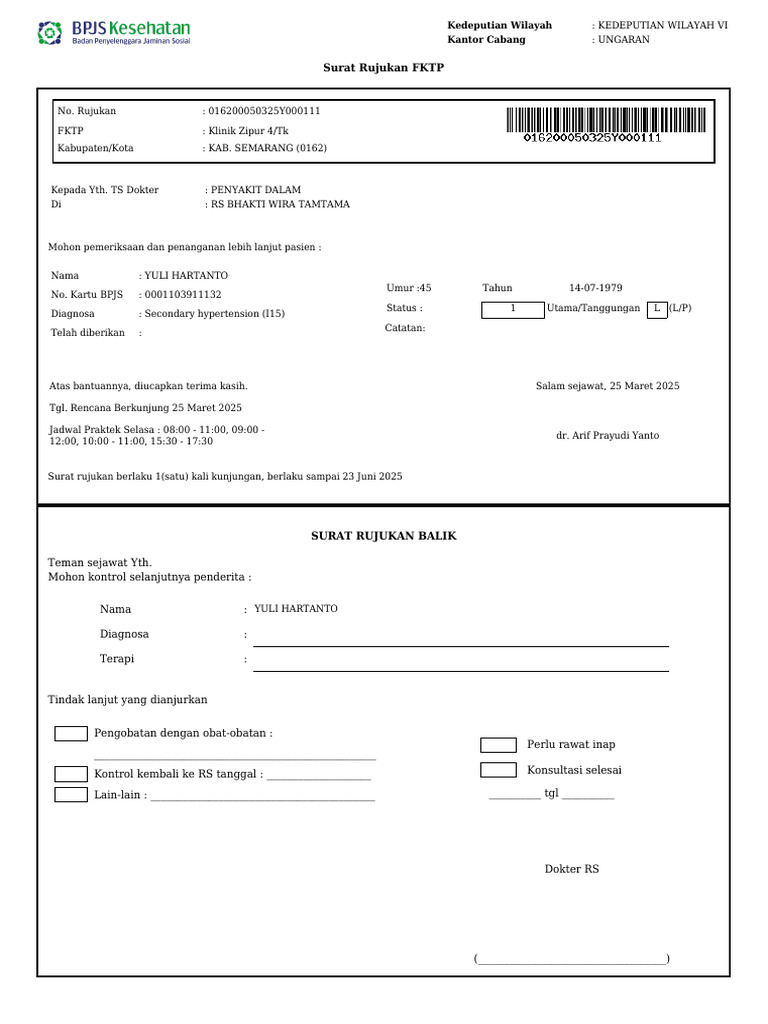 Surat Rujukan Bpjs-bpk Yuli | PDF