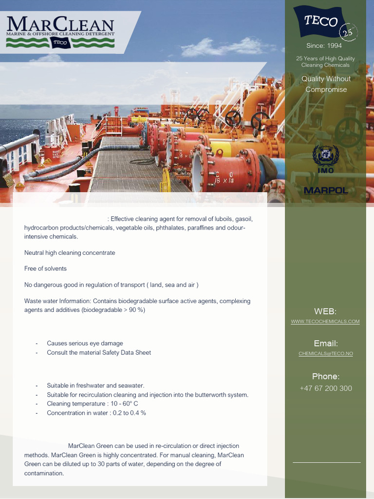 Data Sheet - MarClean Green, Tankers | PDF | Water | Industrial Processes