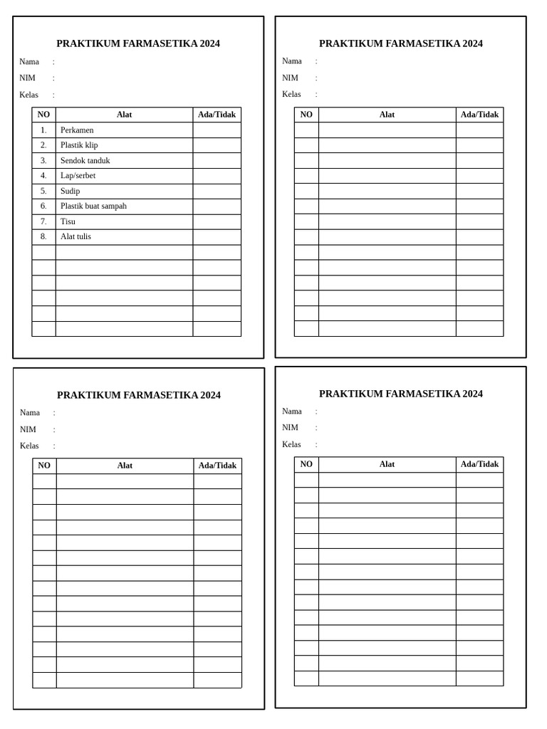 Template Checklist Alat Bahan | PDF