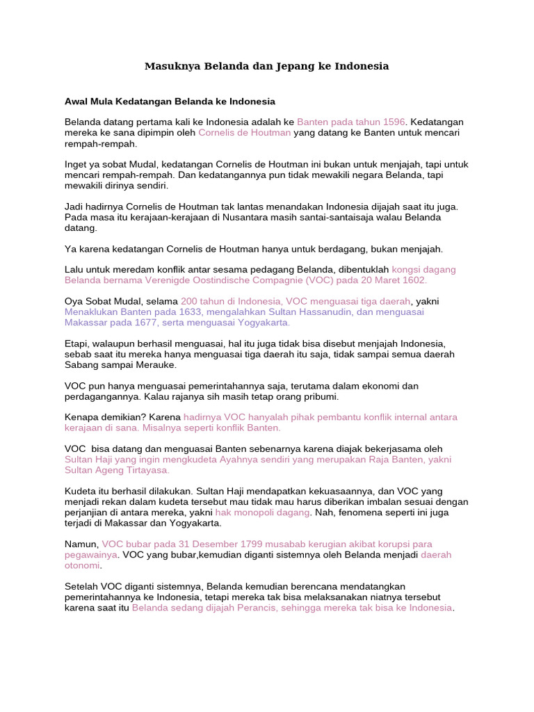 Masuknya Belanda Dan Jepang Ke Indonesia | PDF
