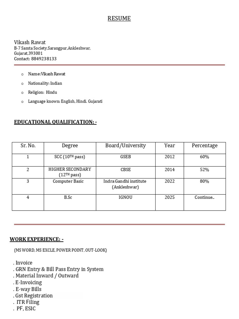 Vikash Rawat: Resume | PDF