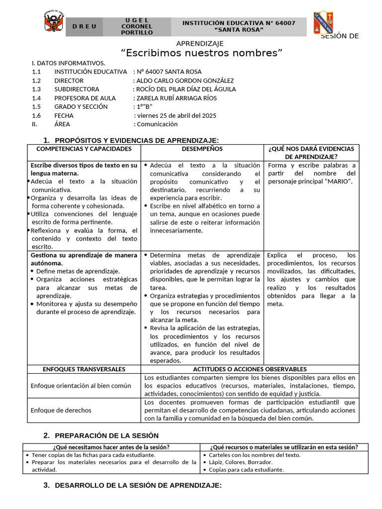 Escribimos Nuestros Nombres | PDF | Aprendizaje | Evaluación