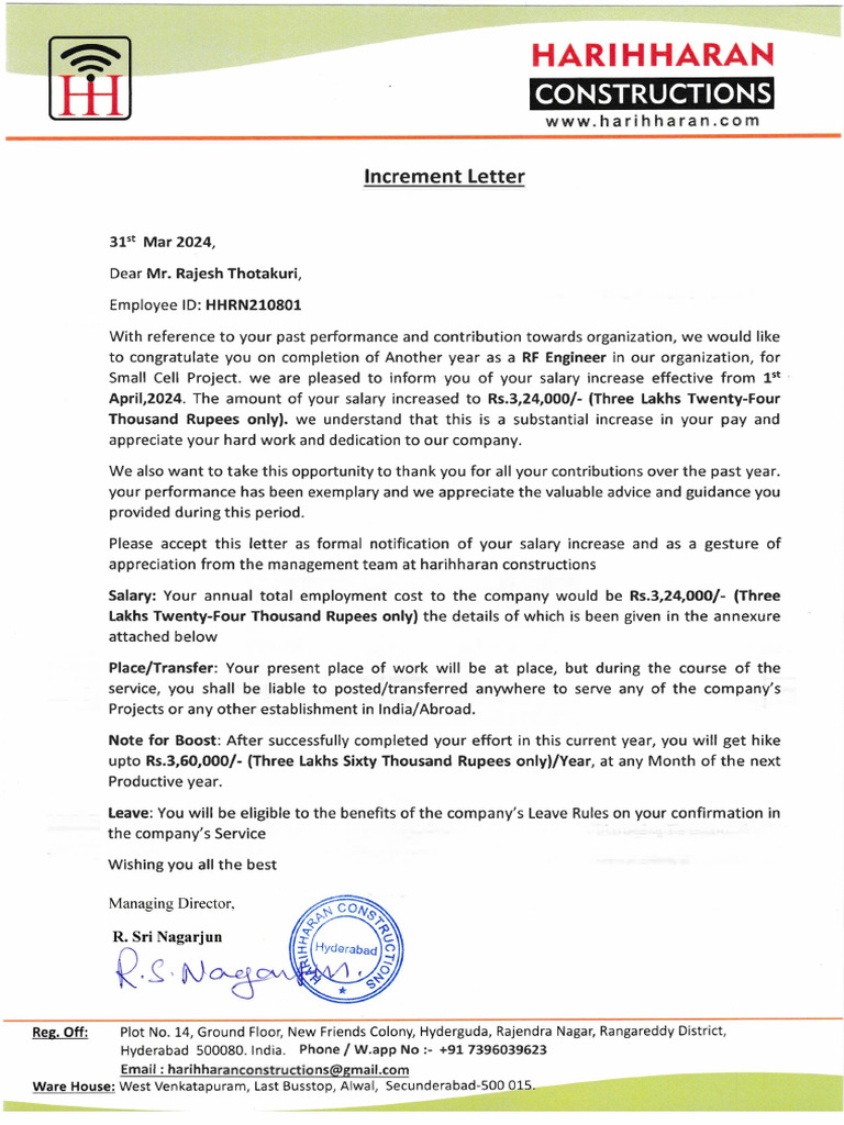 Increment Letter 1 | PDF