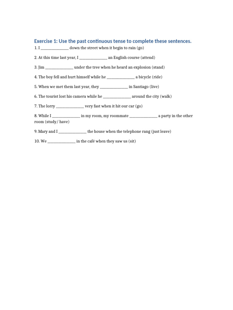 Past Continuous Exercise | PDF