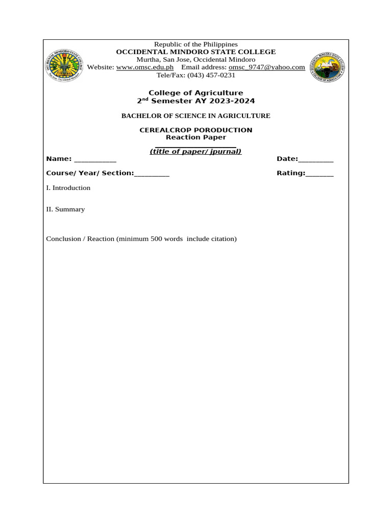 Reaction Paper Template | PDF