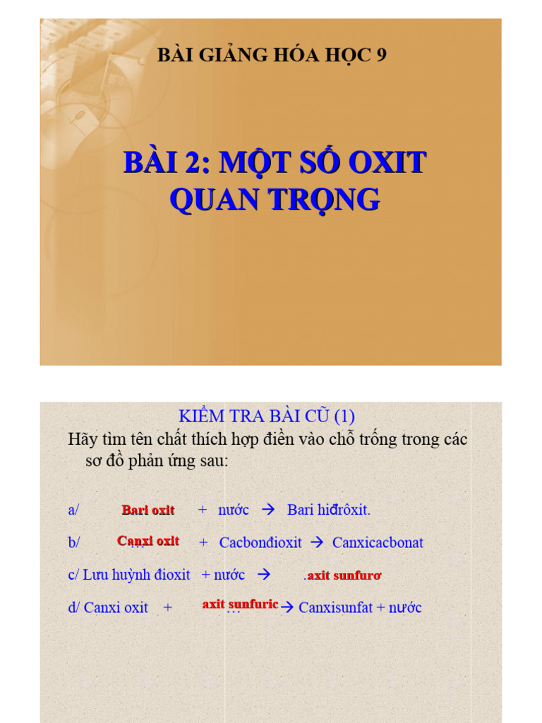 Bai Giang Hoa Hoc 9 Bai 2 Mot So Oxit Quan Trong | PDF