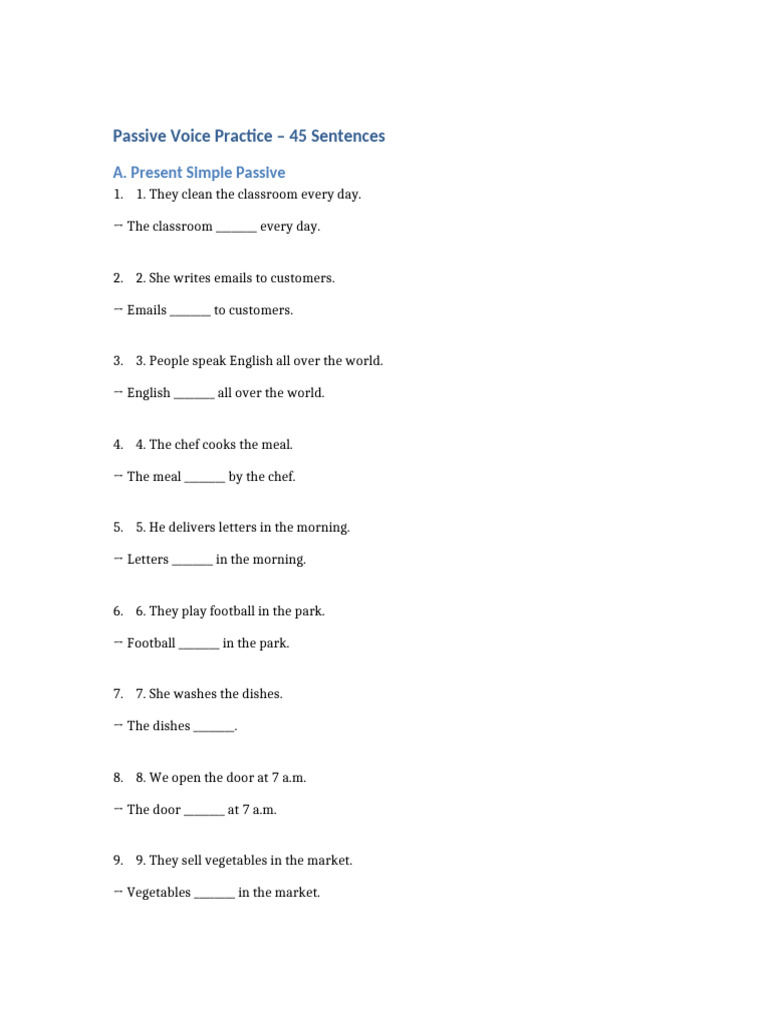 Passive Voice Practice 45 Sentences | PDF | Syntax | Linguistic Morphology