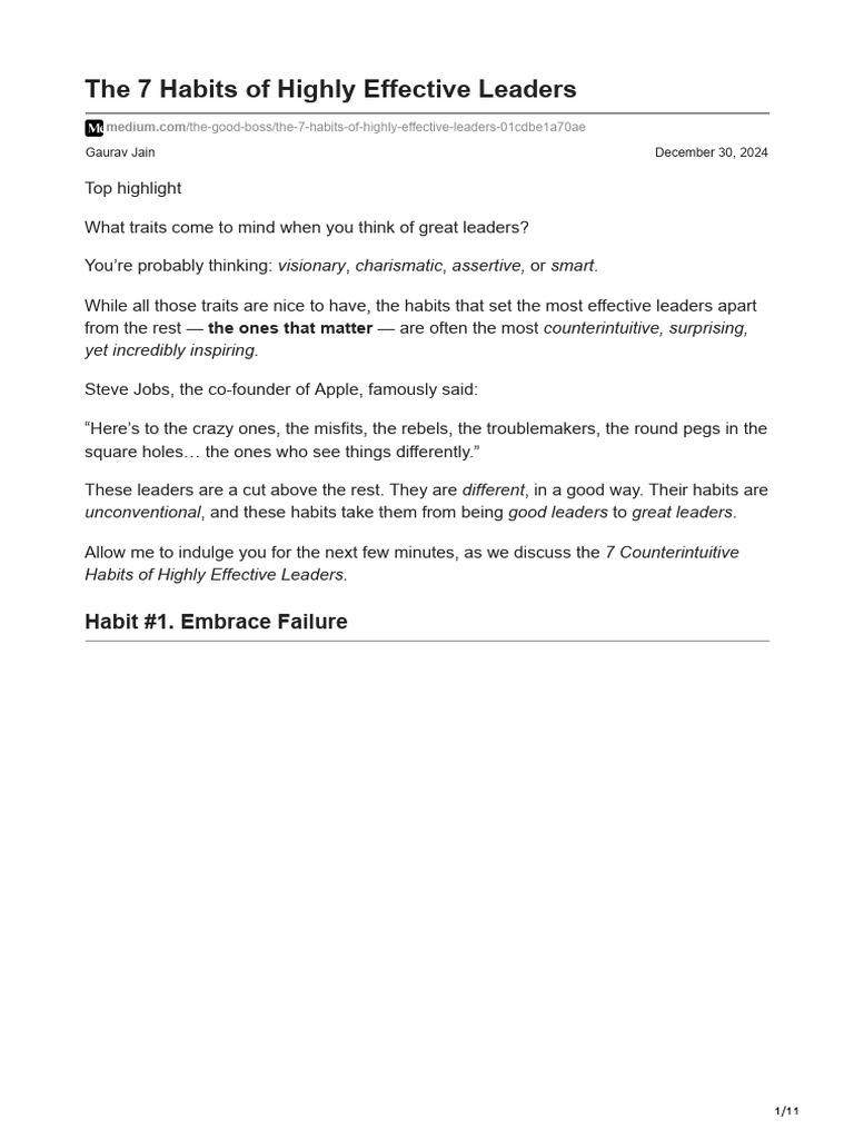 The 7 Habits of Highly Effective Leaders | PDF | Elon Musk | Leadership