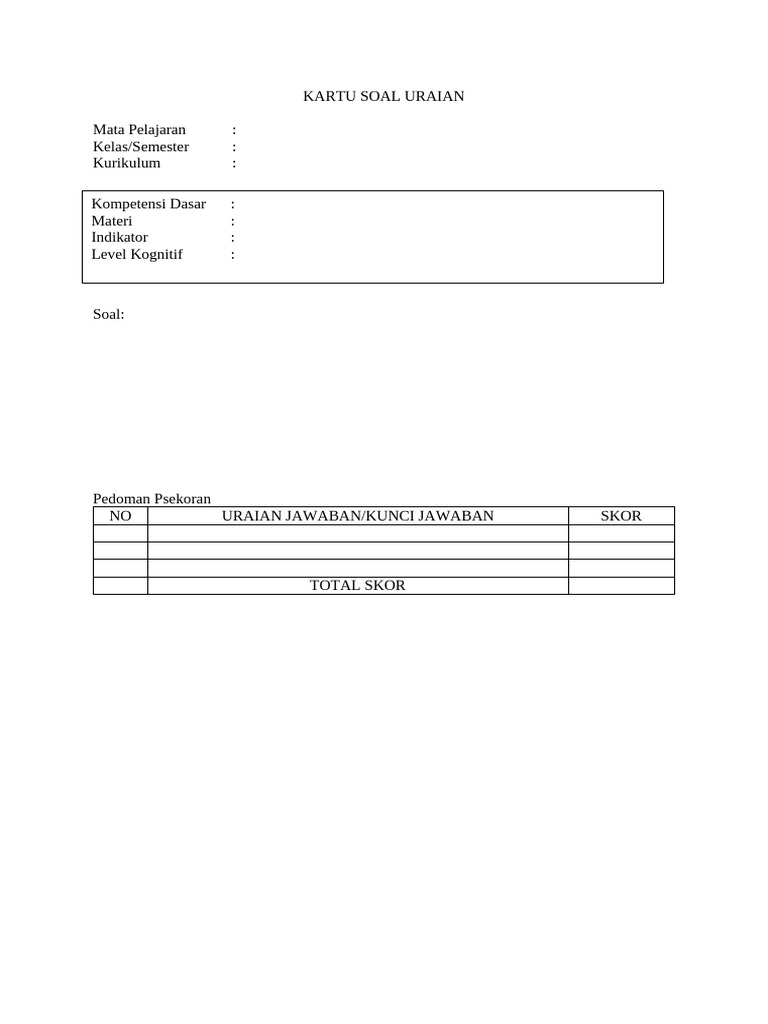 Kartu Soal Uraian | PDF