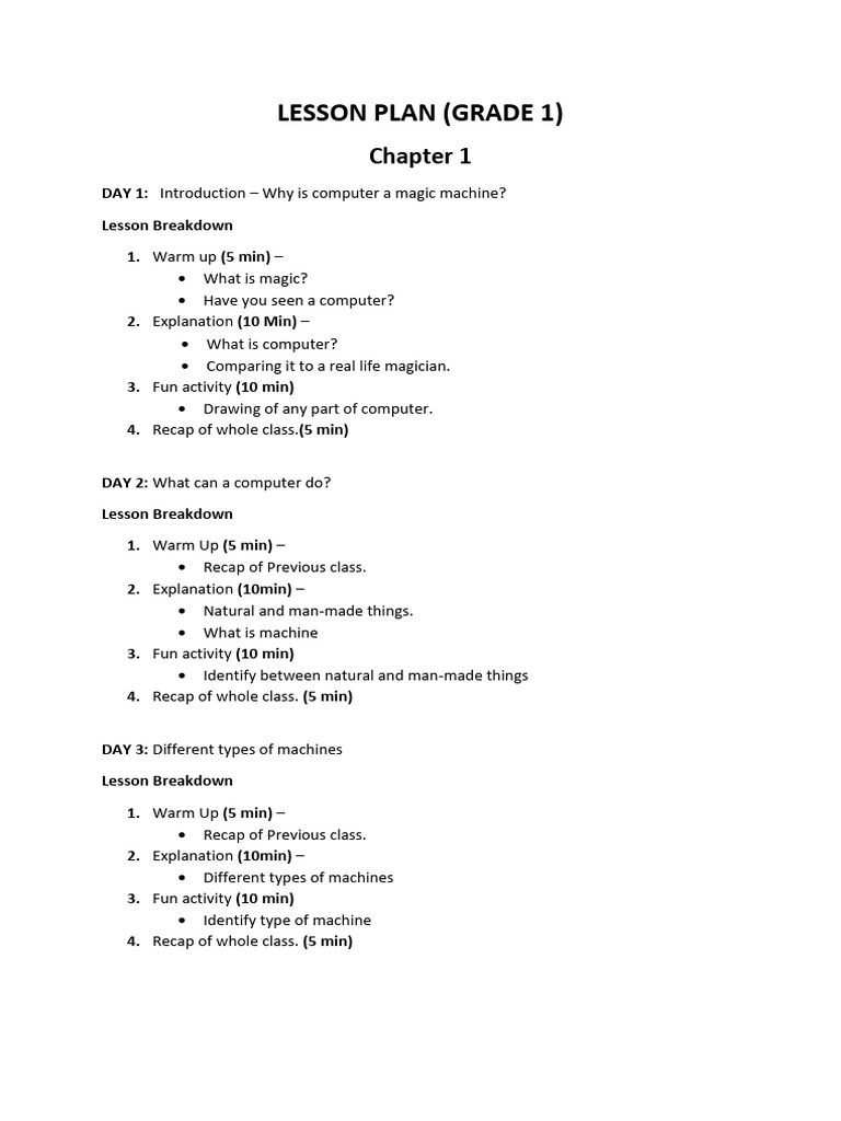 COMPUTER LESSON PLAN ( 1-4 ) | PDF | Input/Output | Operating System