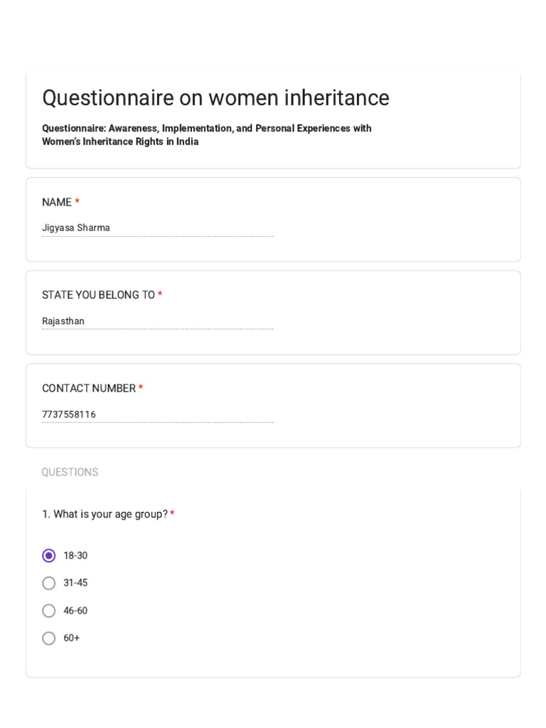 Questionnaire on Women Inheritance - Google Forms | PDF | Social Policy | Human Rights