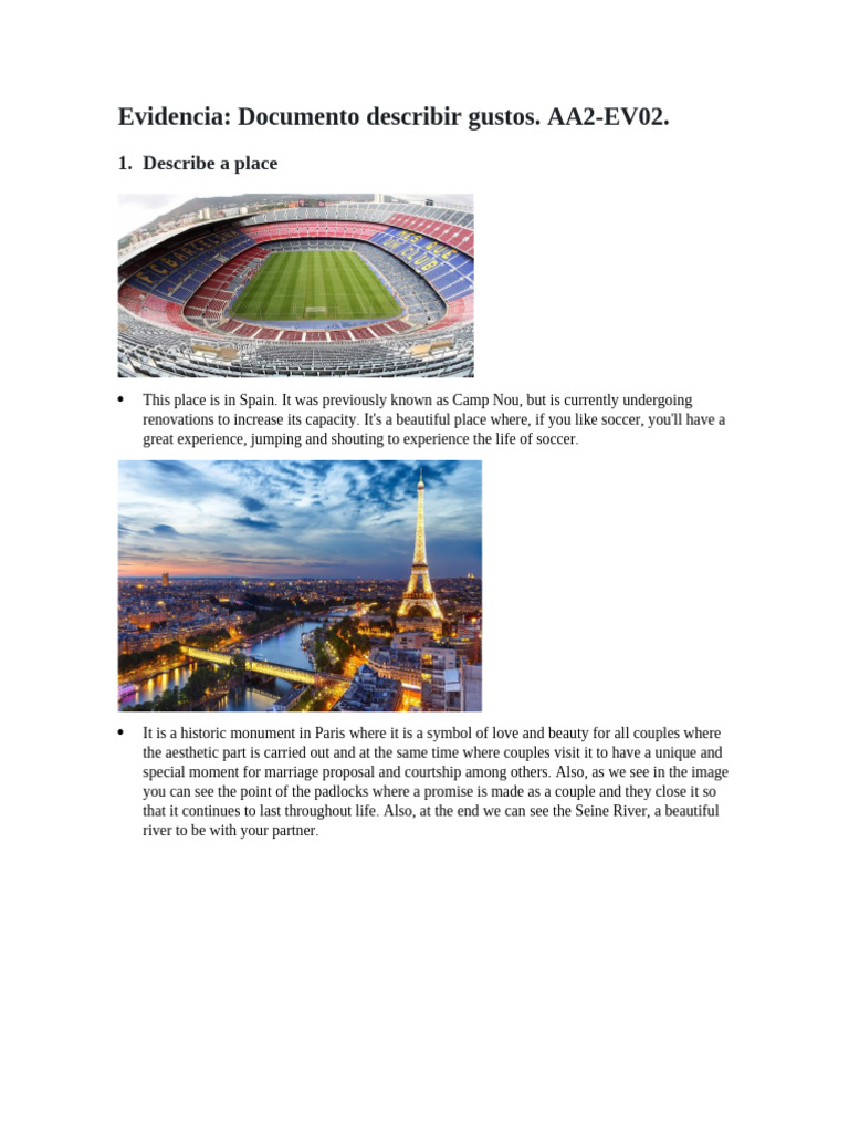 Documento Describir Gustos. AA2-EV02. | PDF