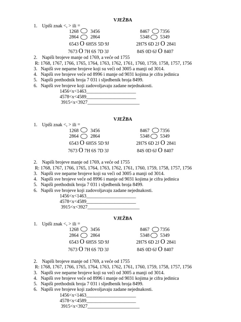 Vjezba Uporedjivanje Do 10 000 | PDF