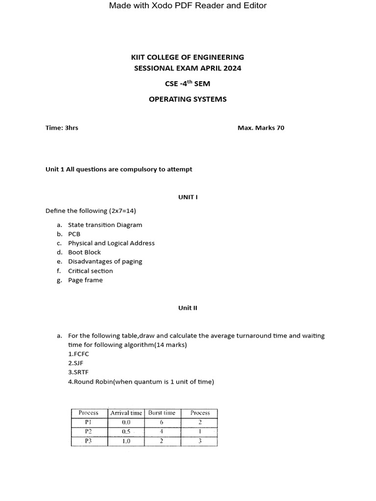 CSE 4th Sem Operating Systems Exam Guide | PDF