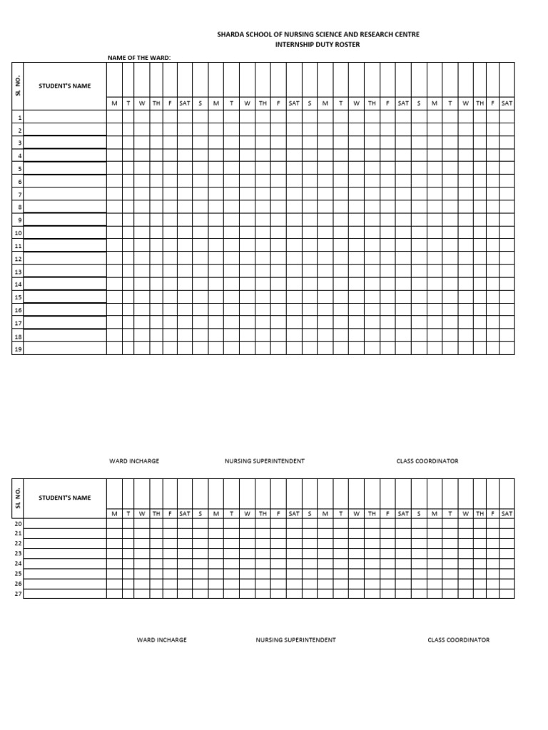 Student Nursing Duty Roster | PDF