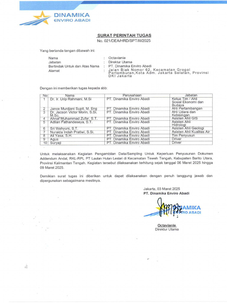SURAT PERINTAH TUGAS PT LHL | PDF