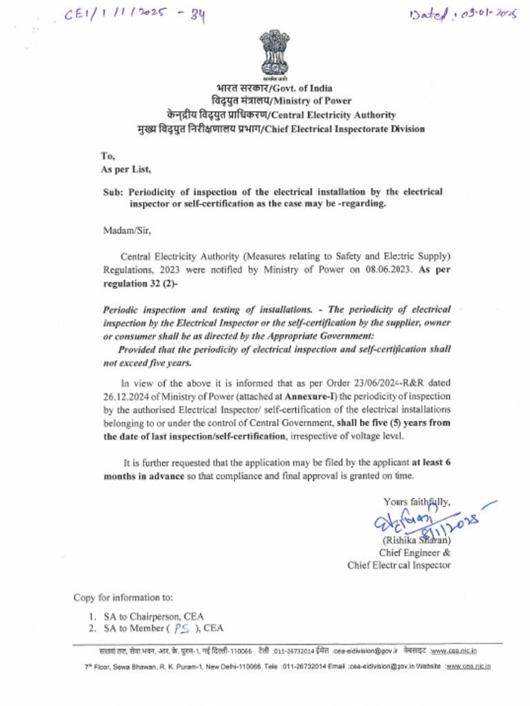 Letter For Periodicity of Inspections Under Central Jurisdiction | PDF