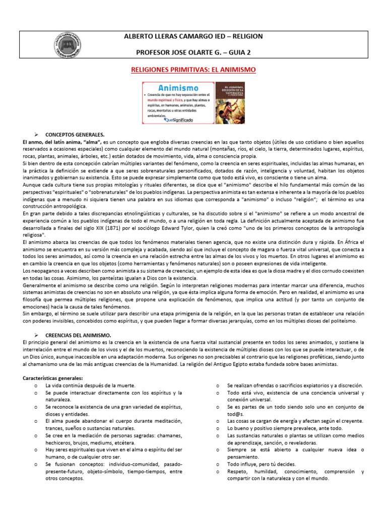 GUIA 2 El Animismo | PDF | Creencia religiosa y doctrina | Religiones ...