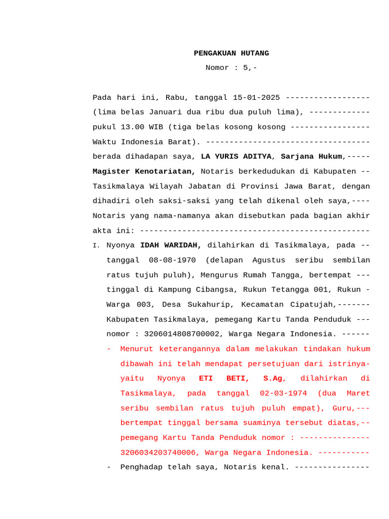 Pengakuan Hutang Rp92 Juta di Tasikmalaya | PDF