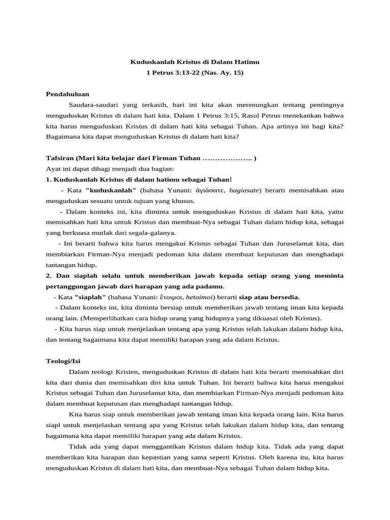 Bahan Khotbah PWGTJR1 | PDF