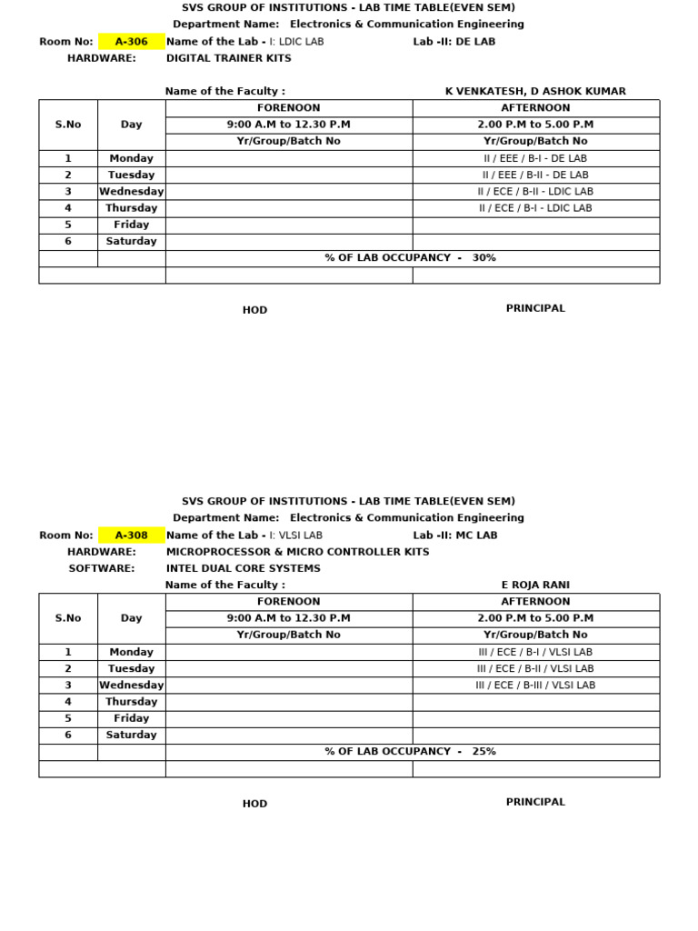 ECE LAB OCCUPANCY (1) .XLSX Thiru Labs Updated | PDF | Electricity ...