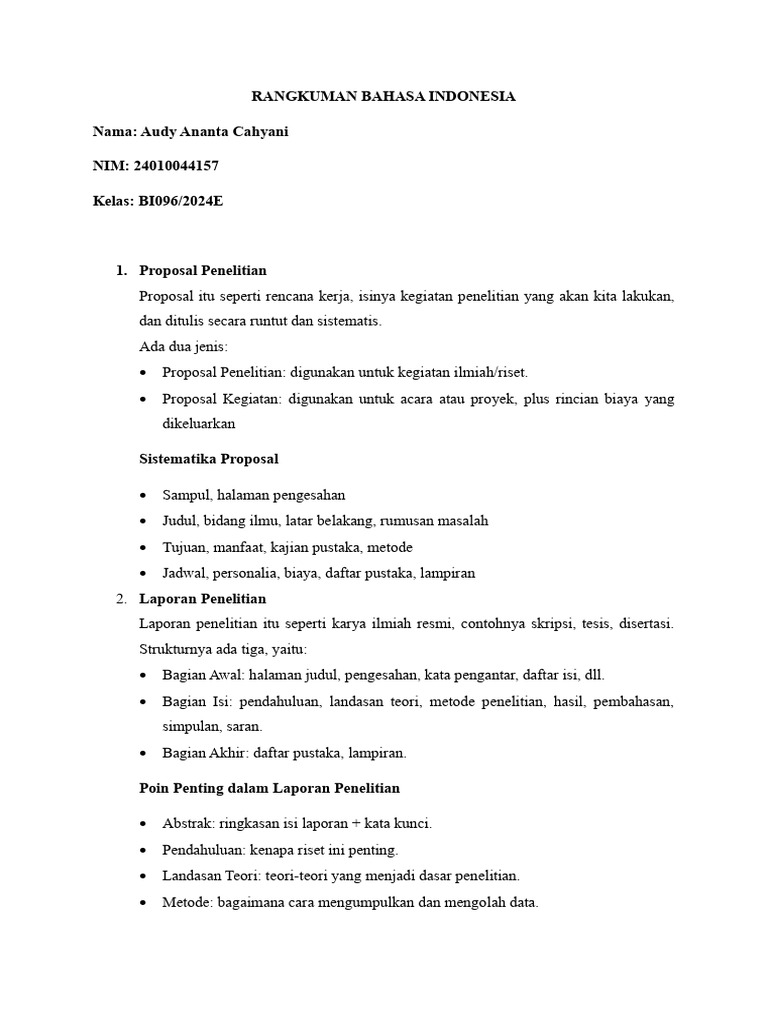 Audy Ananta Cahyani - 24010044157 - Bahasa Indonesia | PDF