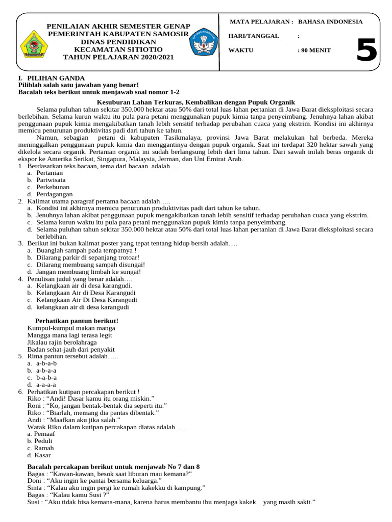 Soal B.indo KLS v. | PDF