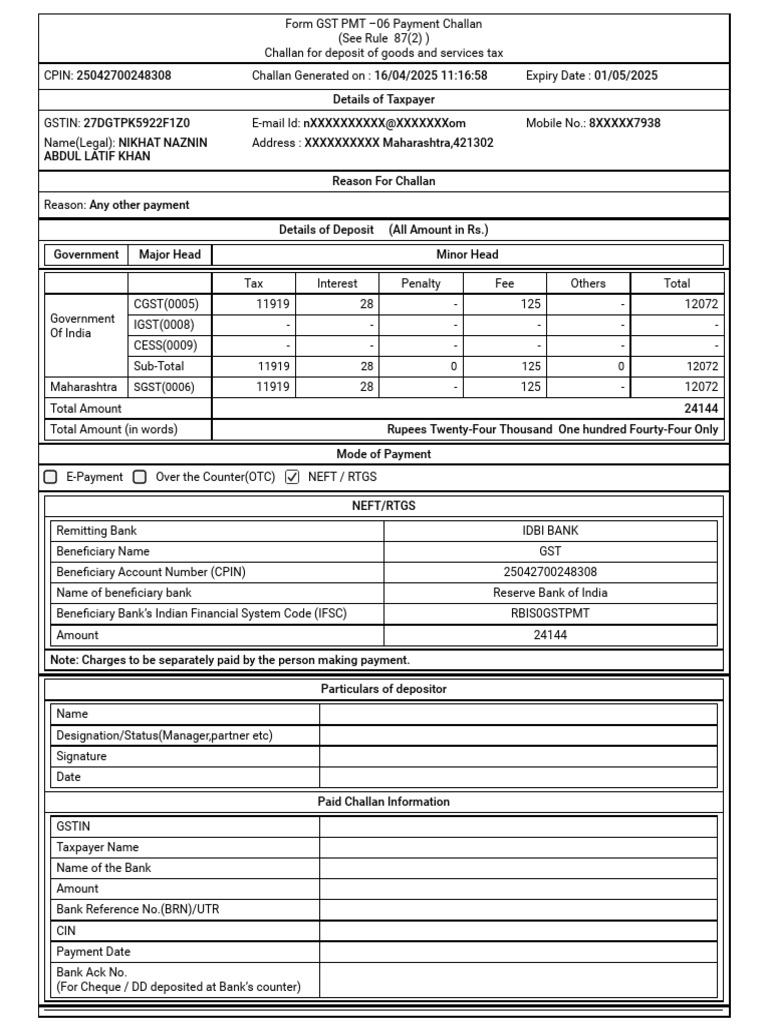 Nikhat Naznin Abdul Latif Khan | PDF | Cheque | Government Finances
