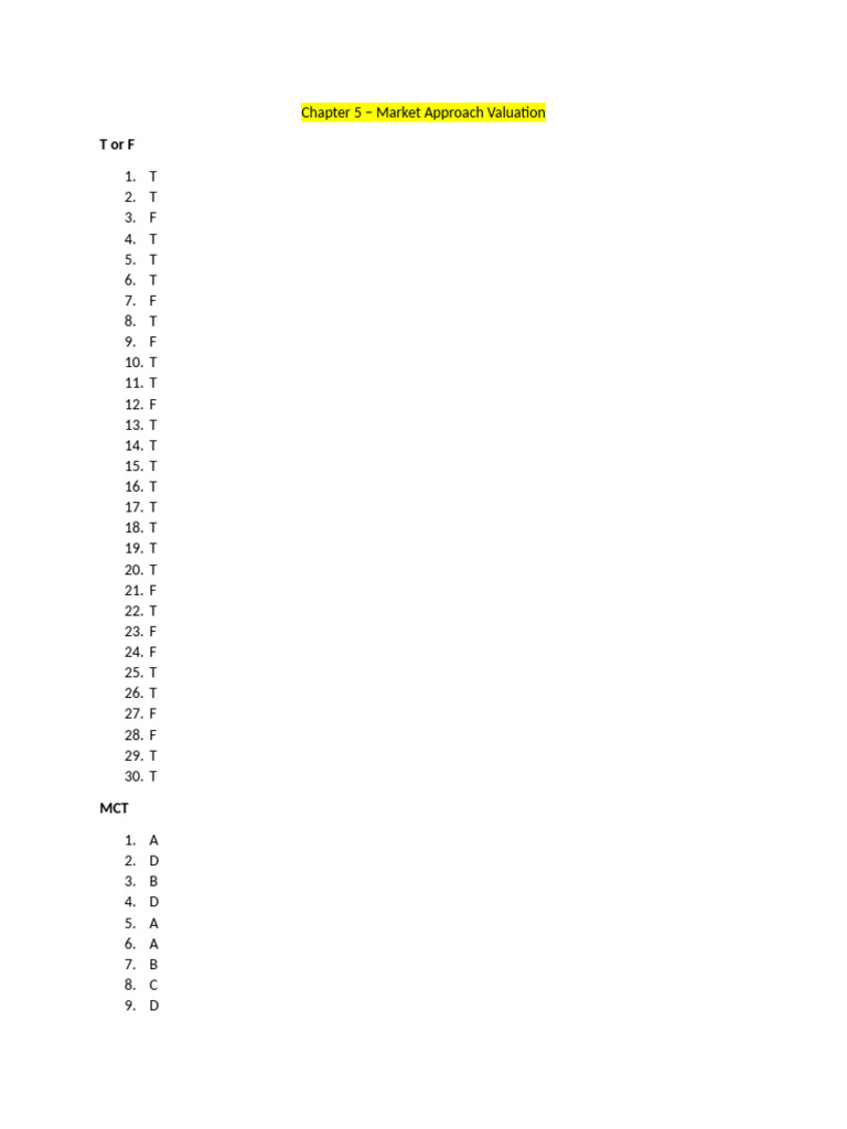 Chapter 5 - Market Approach (Answer) | PDF