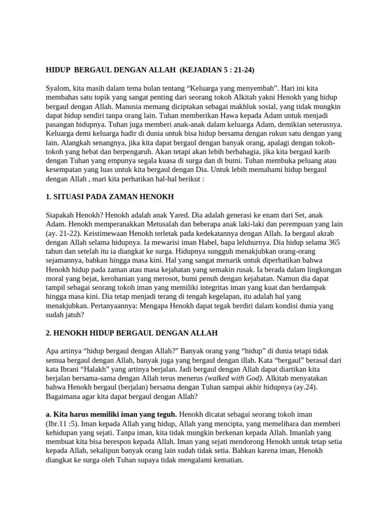 Hidup Bergaul dengan Allah: Henokh | PDF