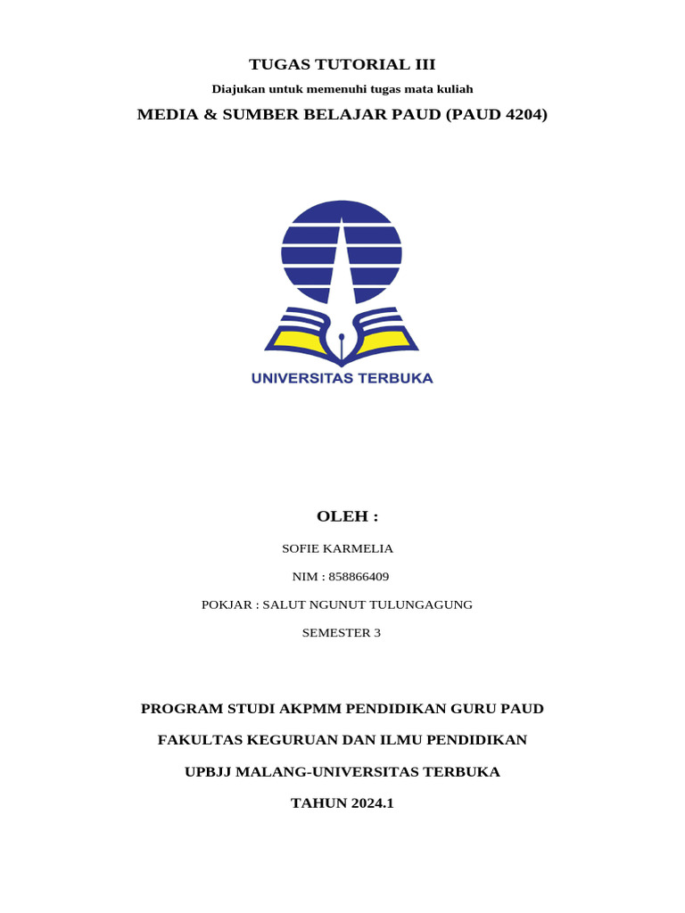 TUGAS TUTORIAL 3_ MEDIA & SUMBER BELAJAR PAUD_858866409_Sofie Karmelia | PDF