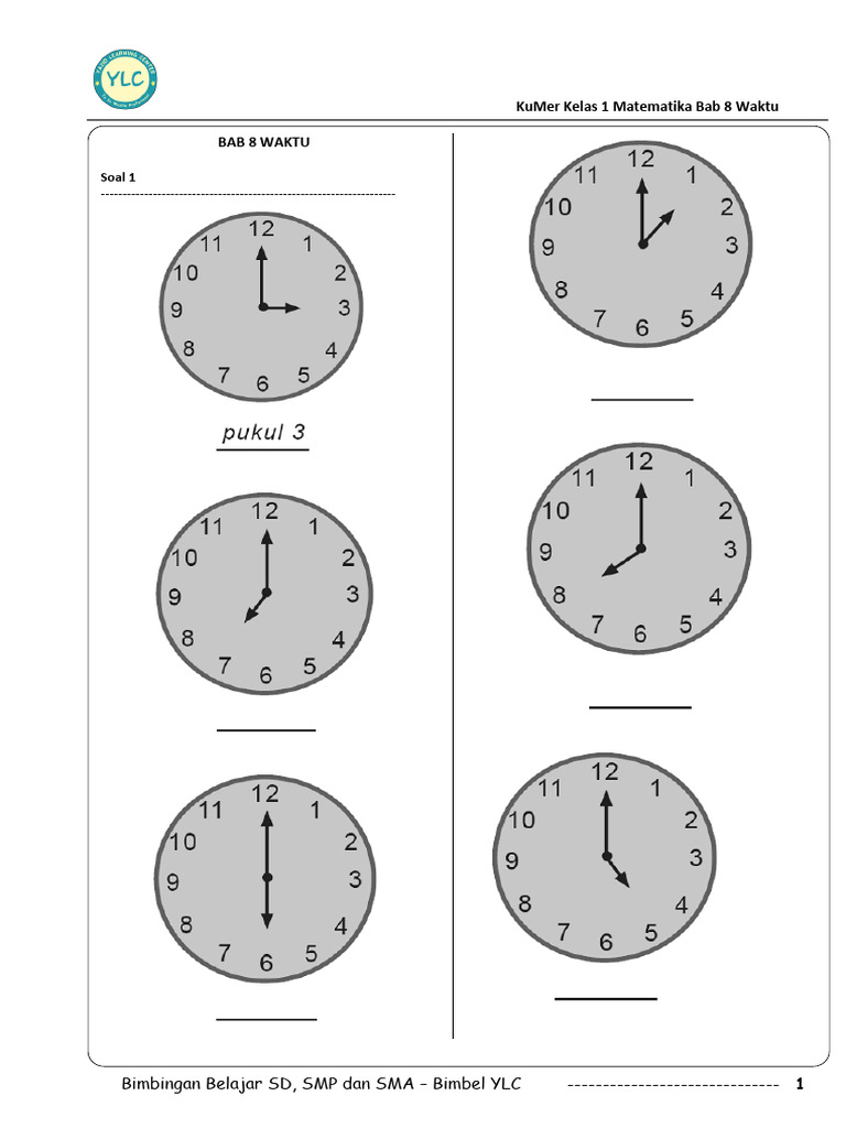 Kumer Kelas 1 Matematika Bab 8 Waktu | PDF