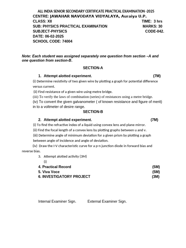 Physics Practical QP-2023 | PDF