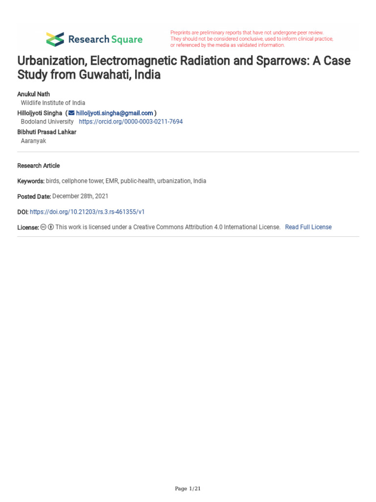 Urbanization Electromagnetic Radiation and Sparrow | PDF | Principal ...