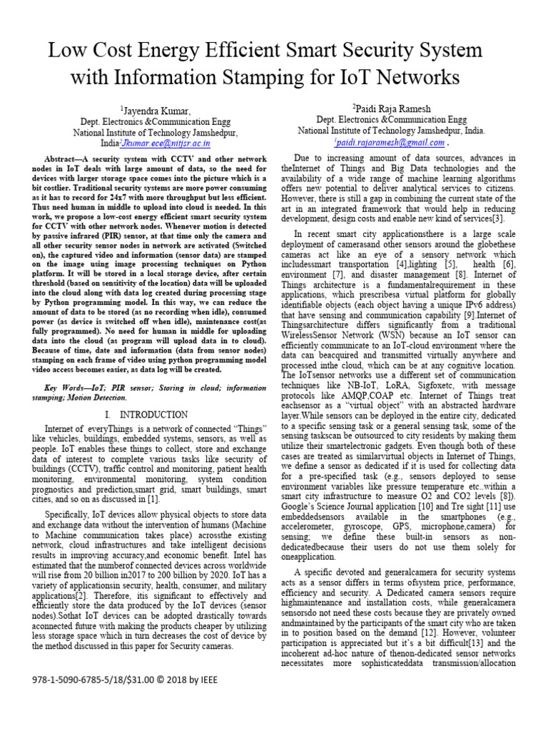 Low Cost Energy Efficient Smart Security System With Information Stamping For IoT Networks | PDF ...