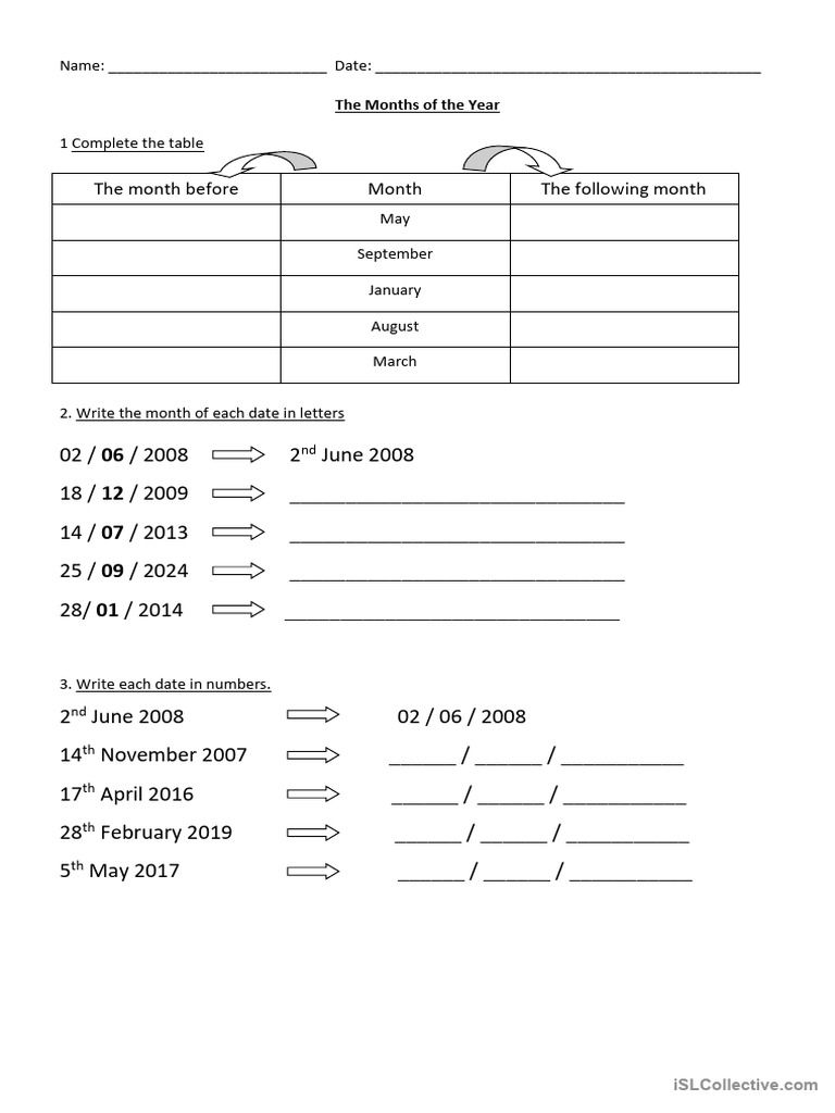 Months of the Year Worksheet for Grade 3 | PDF