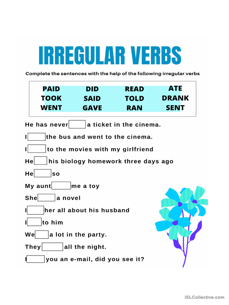 Grammar Worksheet - Easy Irregular Verbs | PDF