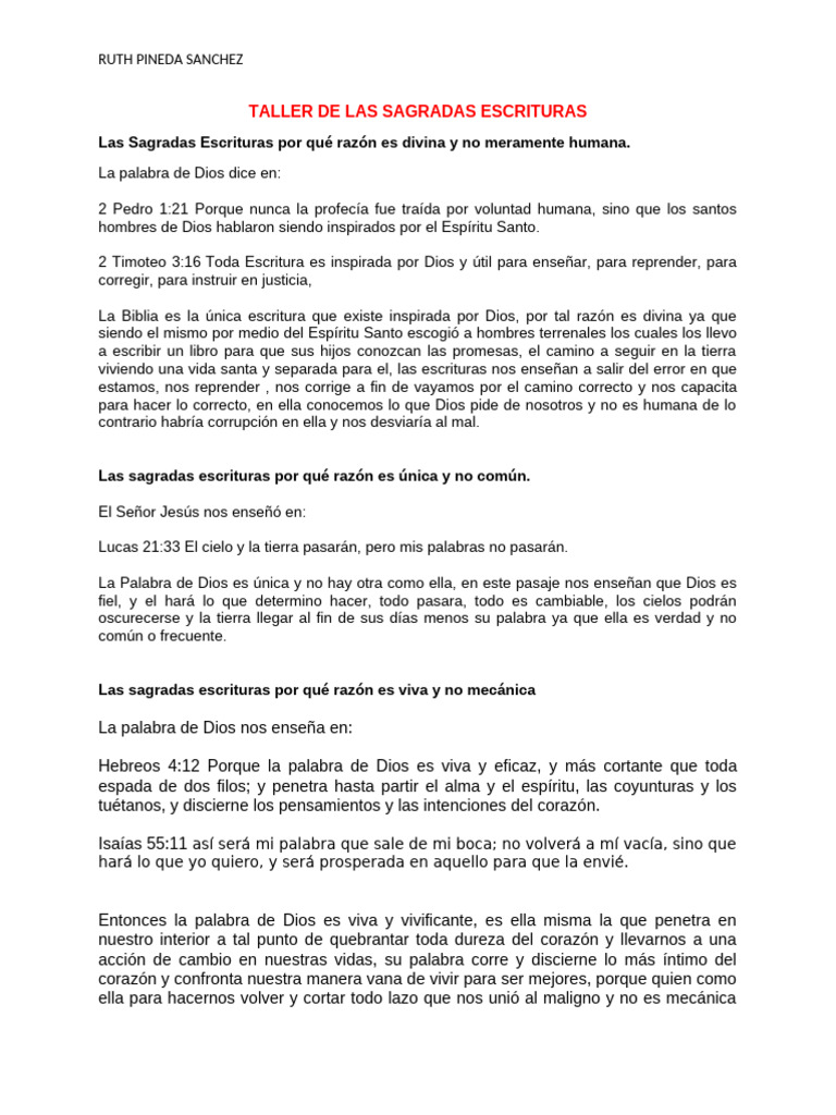 Taller Sagradas Escrituras Ruth Pineda | PDF | Biblia | Dios