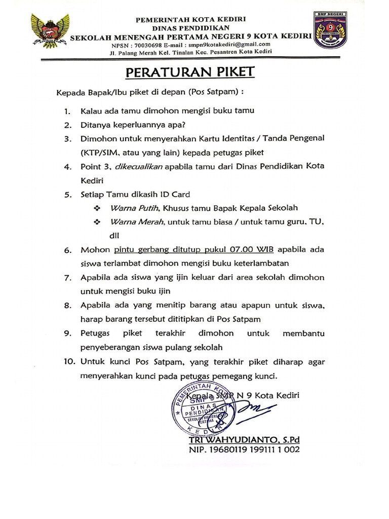 Peraturan & Jadwal Piket Pos Satpam | PDF
