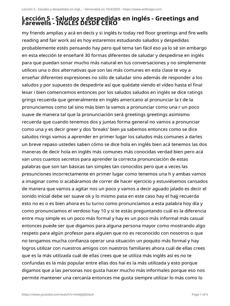 Lecci n 5 Saludos y Despedid-10!04!2025 | PDF | Lingüística