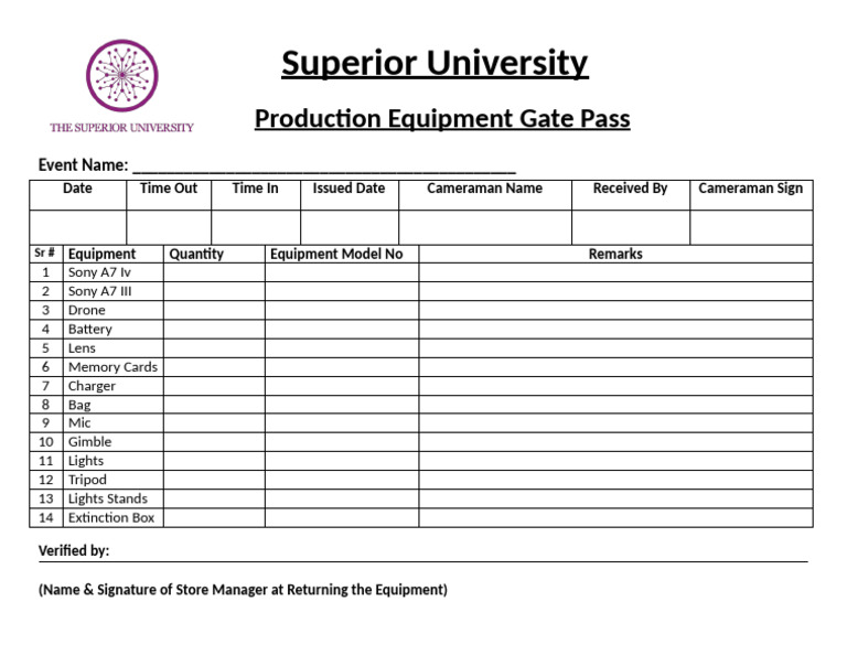 Production Equipment Gate Pass | PDF