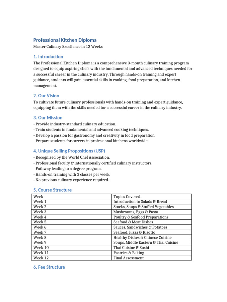 Professional Kitchen Diploma Overview | PDF | Chef | Culinary Arts