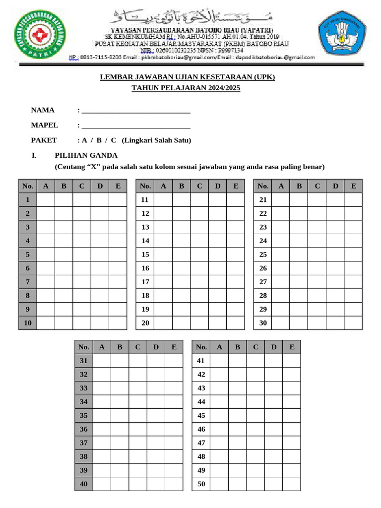 LEMBAR JAWABAN UPK | PDF