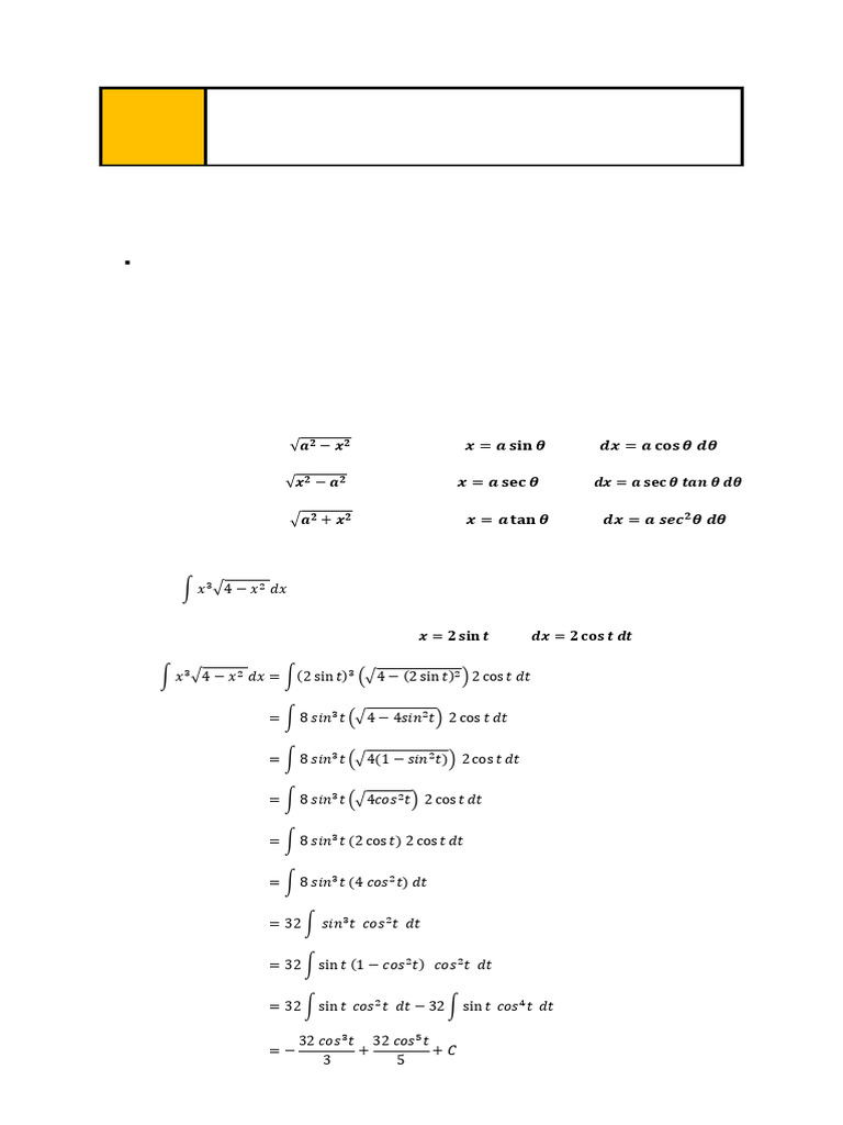 Trigonometric Substitution for Integrals | PDF | Integral | Trigonometry