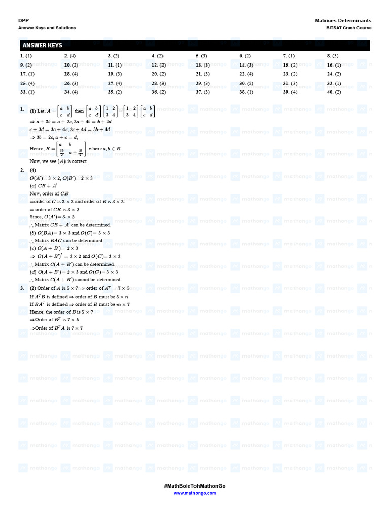 Solution Matrices & Determinants | PDF | Functional Analysis | Abstract Algebra