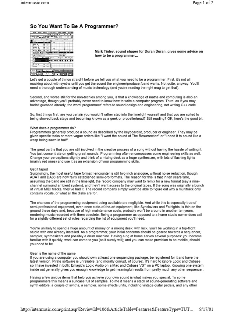 So You Want To Be A Programmer | PDF | Synthesizer | Electronic Music