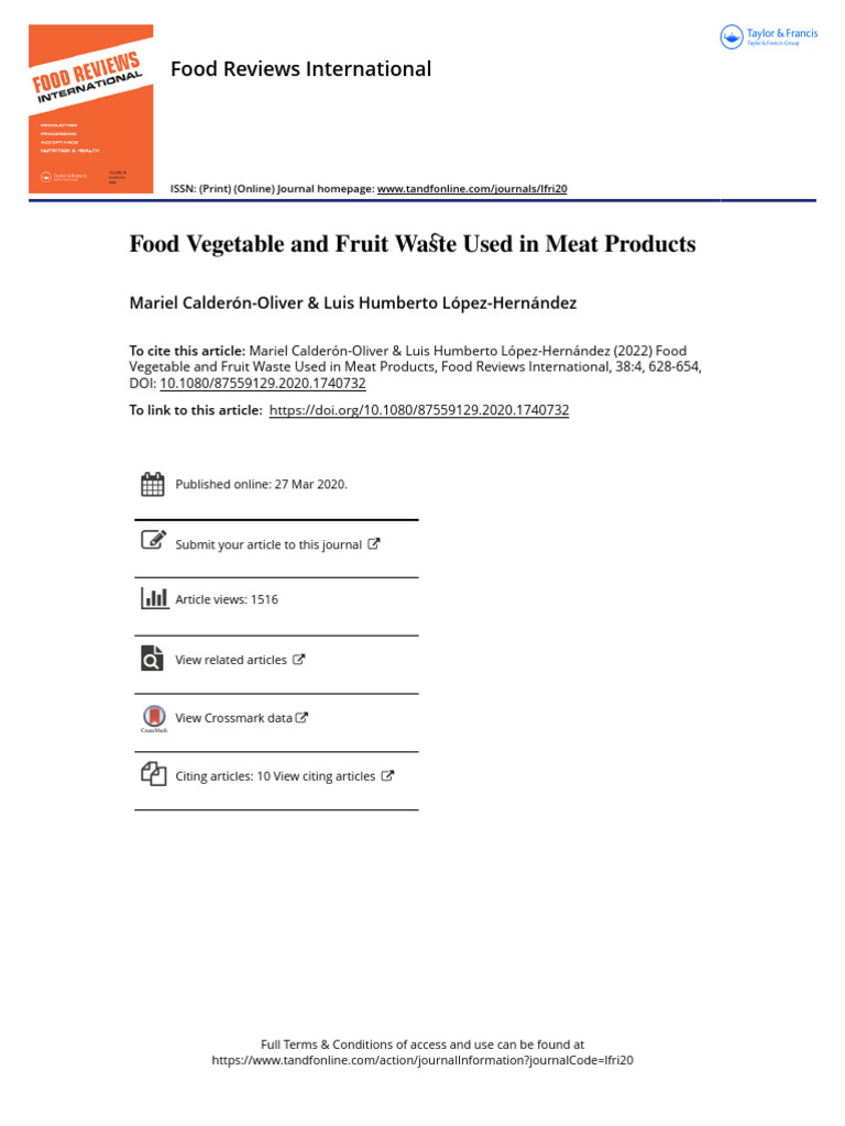 Food Vegetable and Fruit Waste Used in Meat Products | PDF | Polyphenol ...