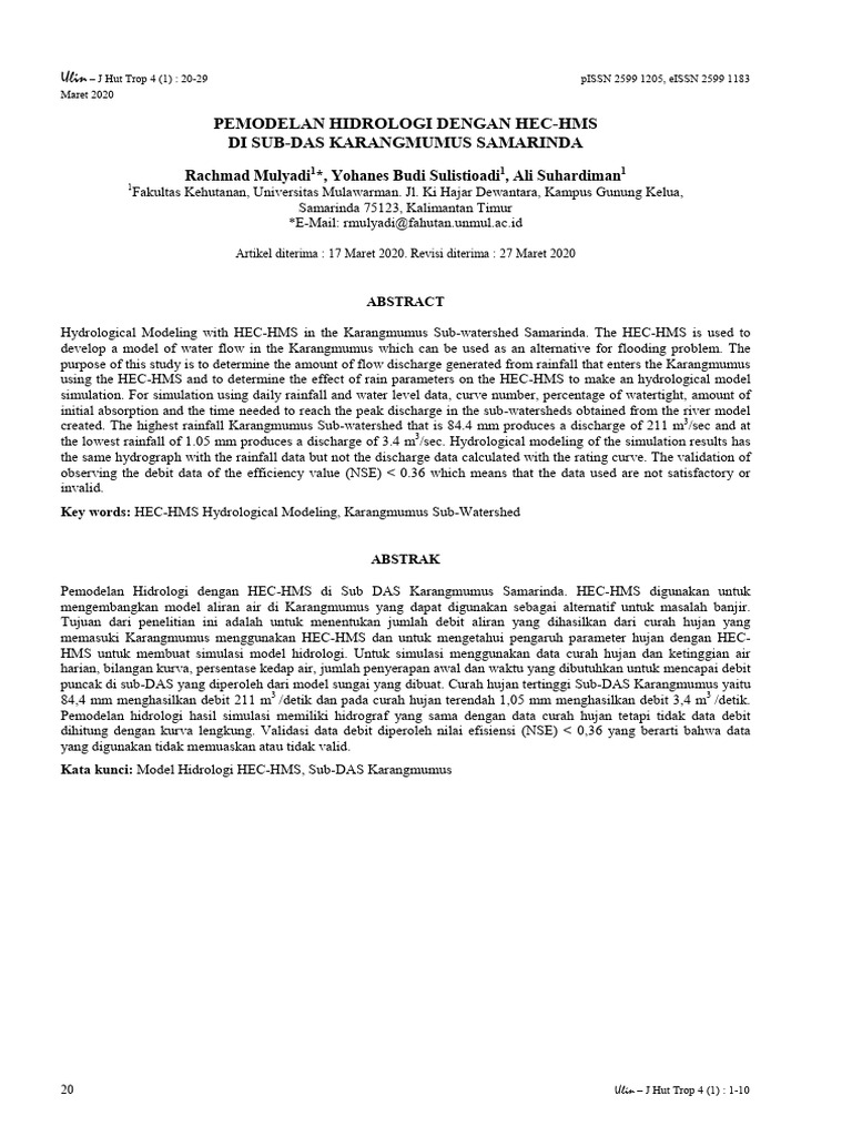 Pemodelan Hidrologi Dengan Hec HMS DI Su | PDF
