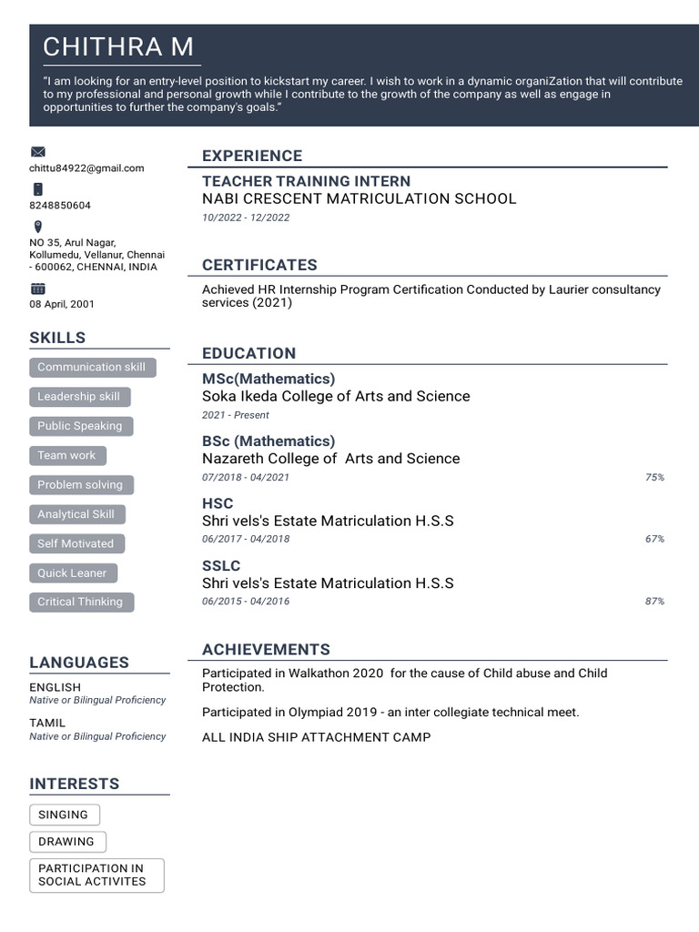 Entry-Level Career Aspirations Resume | PDF
