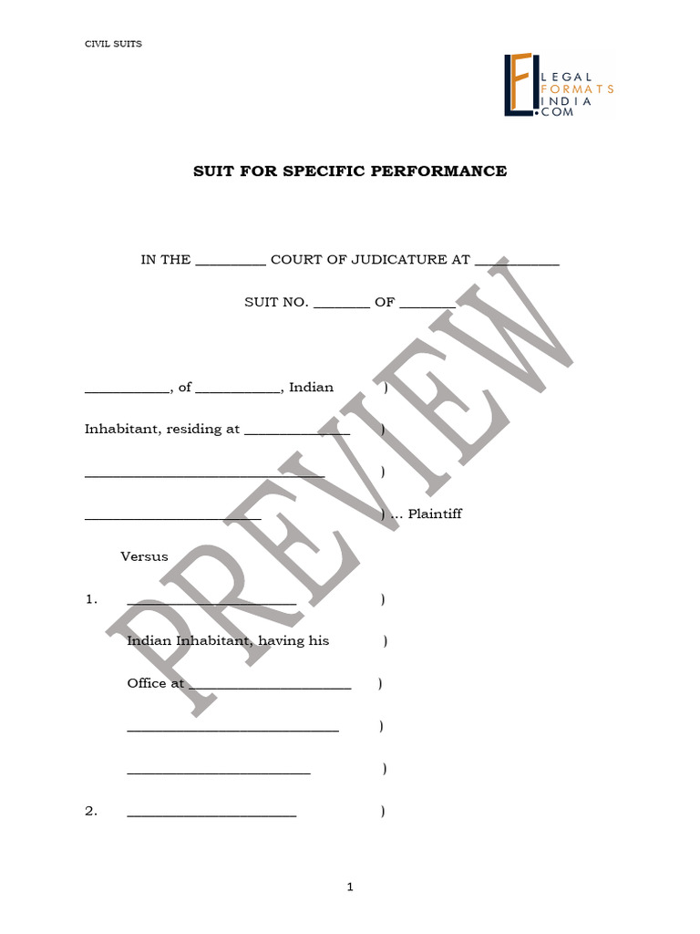 SUIT FOR SPECIFIC PERFORMANCE-final-sample | PDF | Lawsuit | Private Law